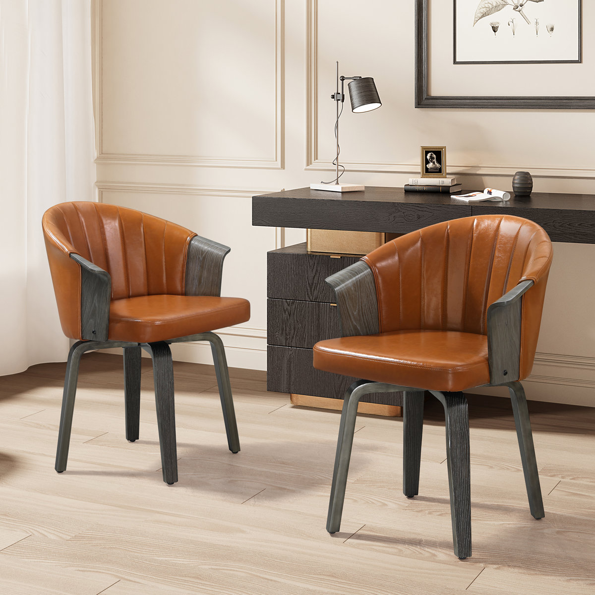 Wade Logan® Barrayo Faux Leather Swivel Dining Chair & Reviews | Wayfair